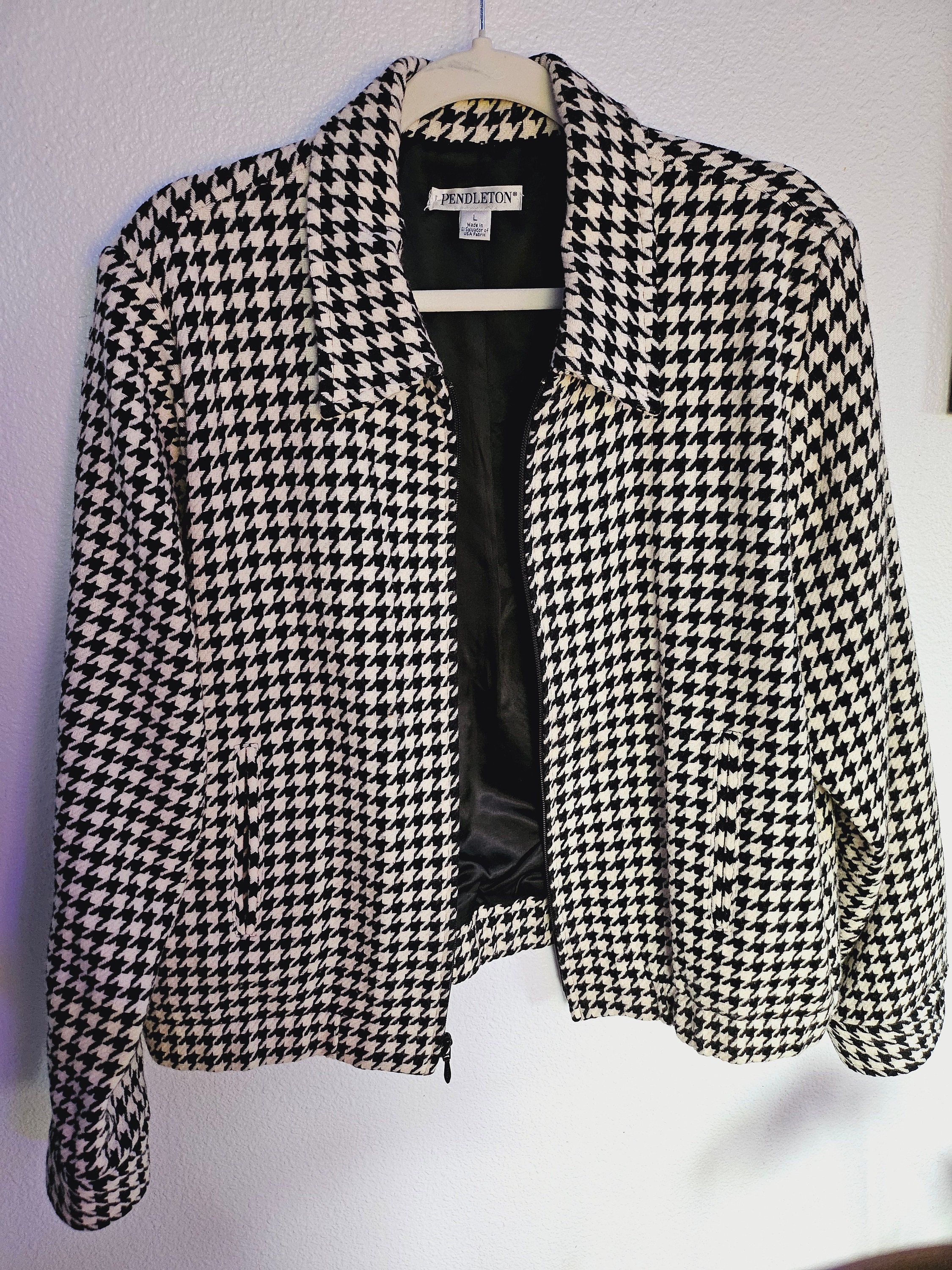 PENDLETON Houndstooth Wool Bomber Jacket - Etsy
