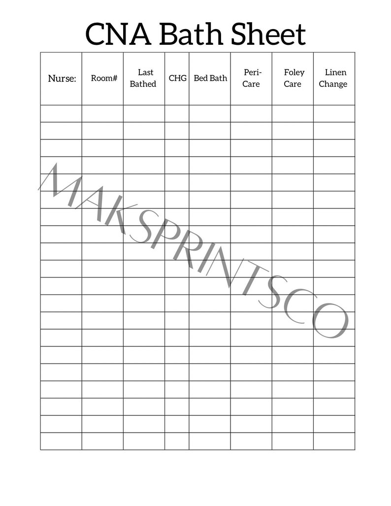 CNA Bath Report Sheet// Document - Etsy
