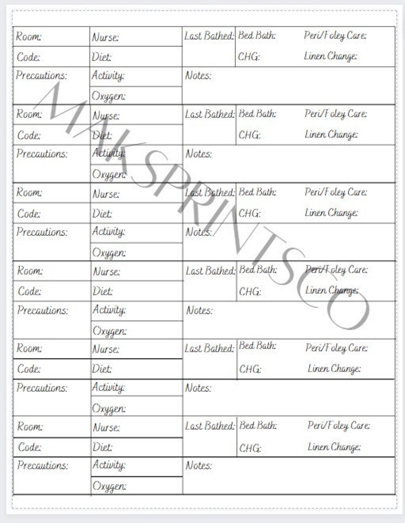 Tech// CNA Multiple Patient Report Sheet - Etsy
