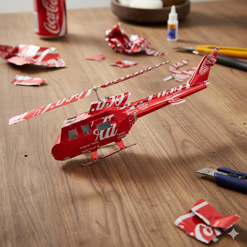 Coca-cola Can Helicopter Model: Upcycled Soda Can Craft, Eco-friendly ...