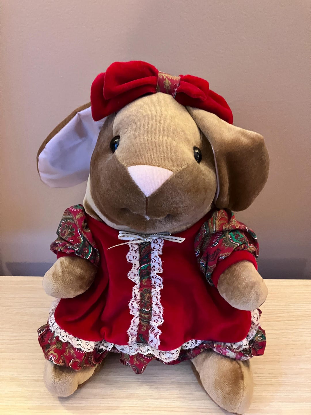 1985 Rabbit Ears, Velveteen Rabbit, Plush, Red Dress, Red Bow, Toys R ...