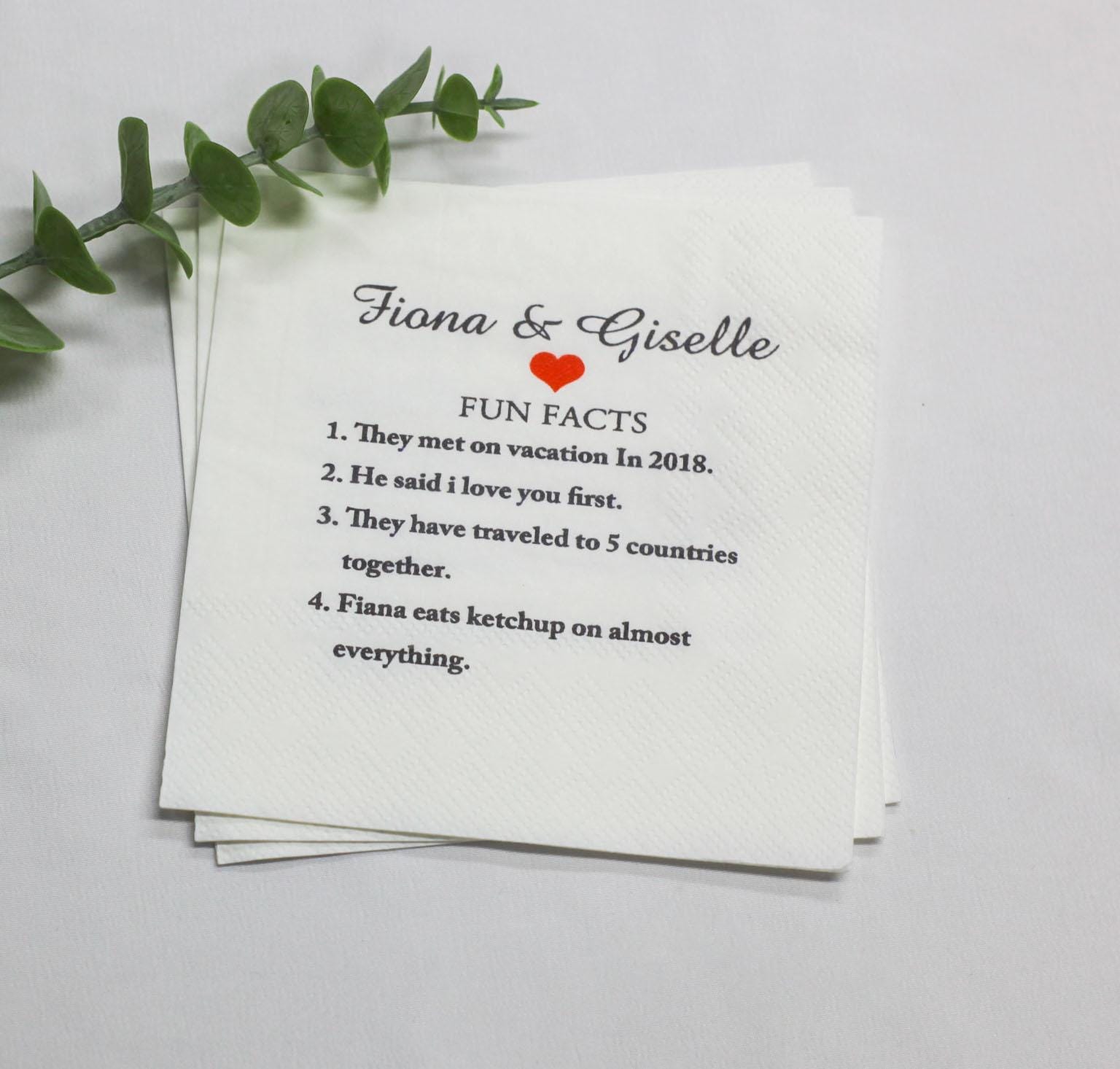 Fun Facts Personalized Wedding Napkins,custom Wedding Cocktail Napkins ...