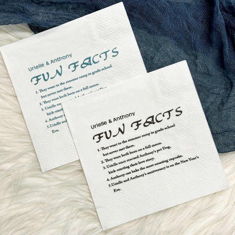 Fun Facts Personalized Wedding Napkins,trivia Personalized Napkins ...