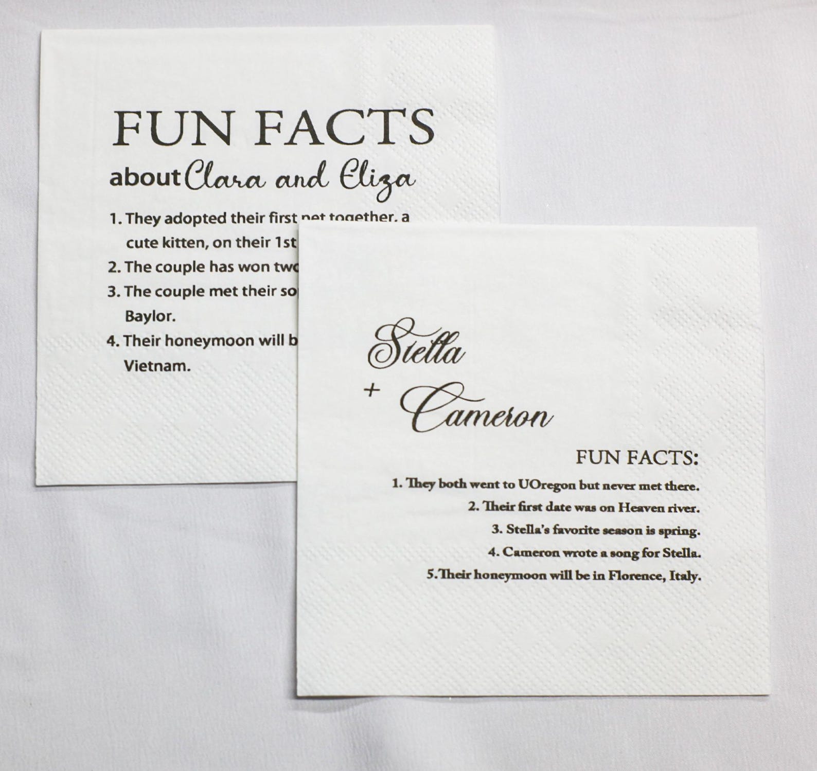 Fun Facts Personalized Wedding Napkins,custom Wedding Cocktail Napkins ...