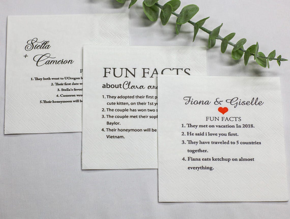 Fun Facts Personalized Wedding Napkins,custom Wedding Cocktail Napkins ...