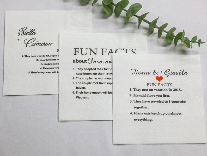 Fun Facts Personalized Wedding Napkins,custom Wedding Cocktail Napkins ...