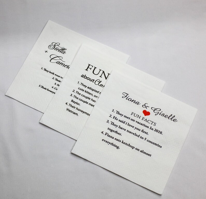 Fun Facts Personalized Wedding Napkins,custom Wedding Cocktail Napkins ...