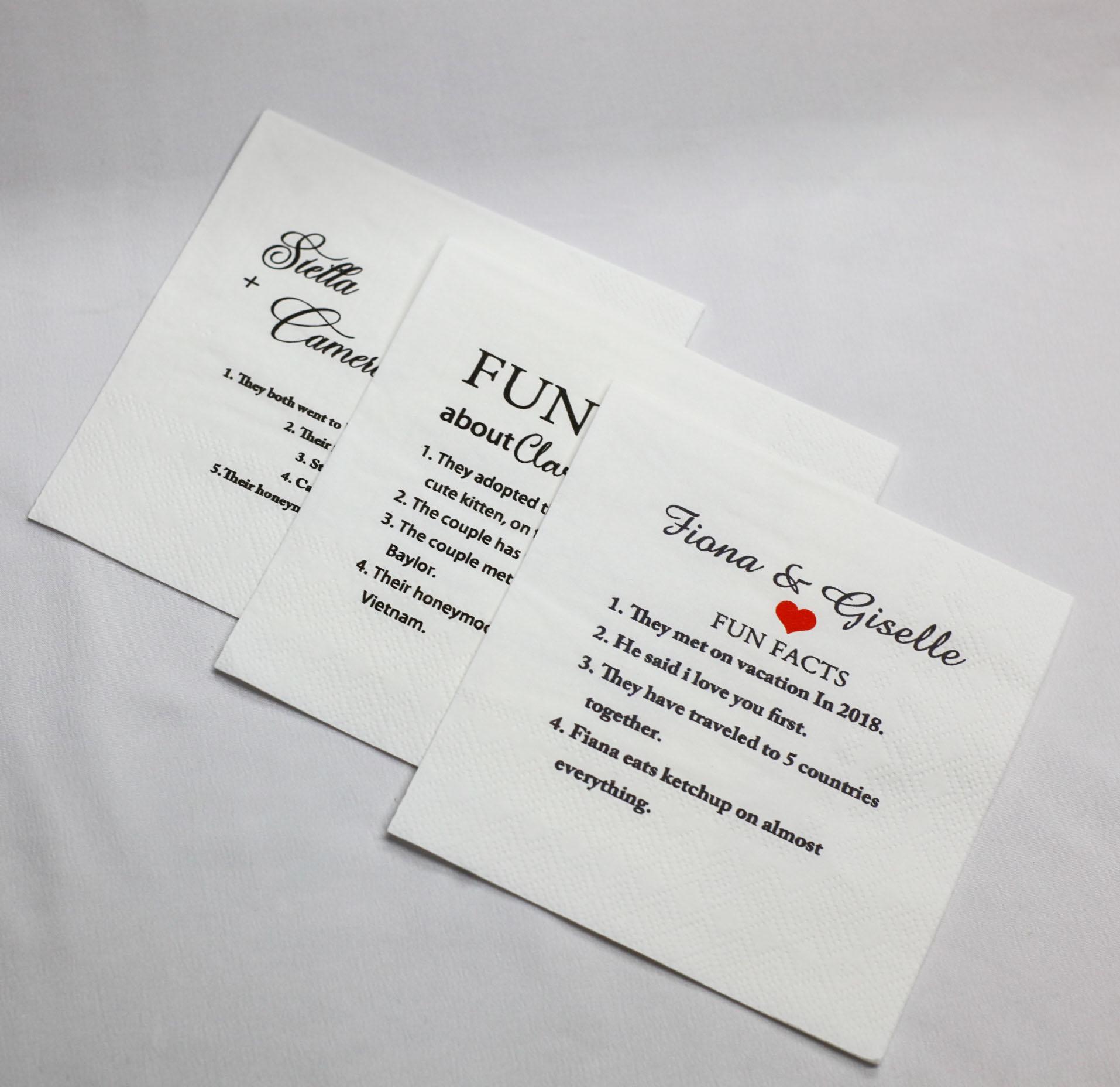 Fun Facts Personalized Wedding Napkins,custom Wedding Cocktail Napkins ...