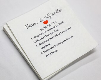 Fun Facts Personalized Wedding Napkins,custom Wedding Cocktail Napkins ...