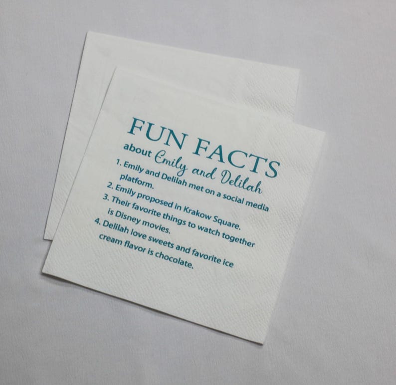 Fun Facts Personalized Wedding Napkins,custom Wedding Cocktail Napkins ...