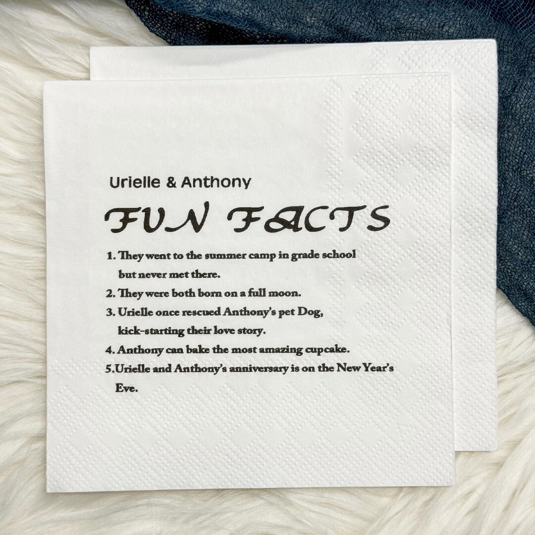 Fun Facts Personalized Wedding Napkins,trivia Personalized Napkins ...