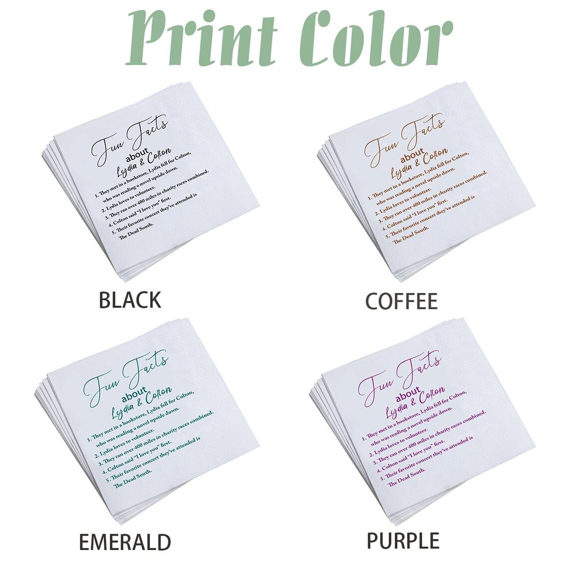 Fun Facts Personalized Wedding Napkins,custom Wedding Cocktail Napkins ...