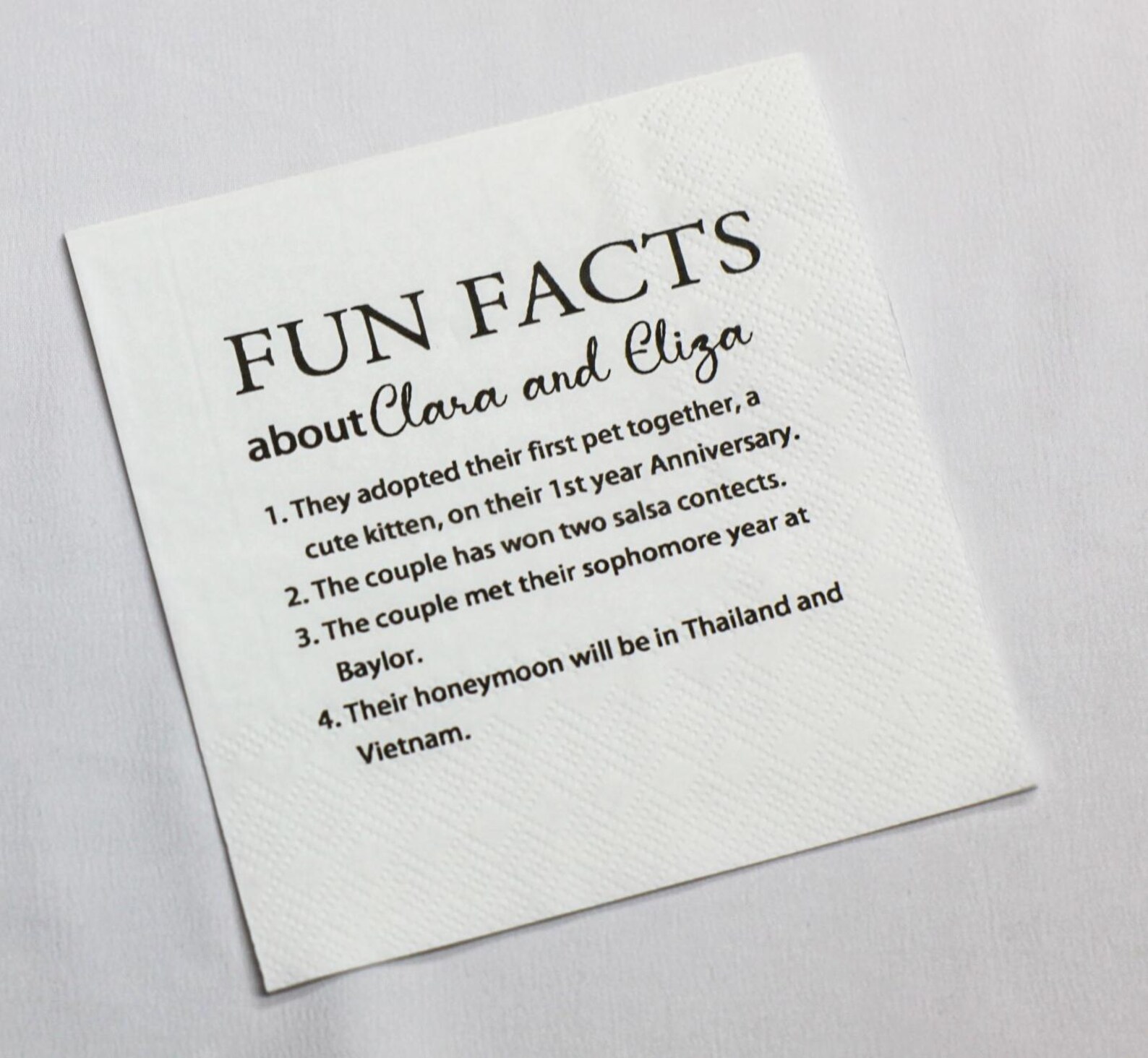 Fun Facts Personalized Wedding Napkins,custom Wedding Cocktail Napkins ...