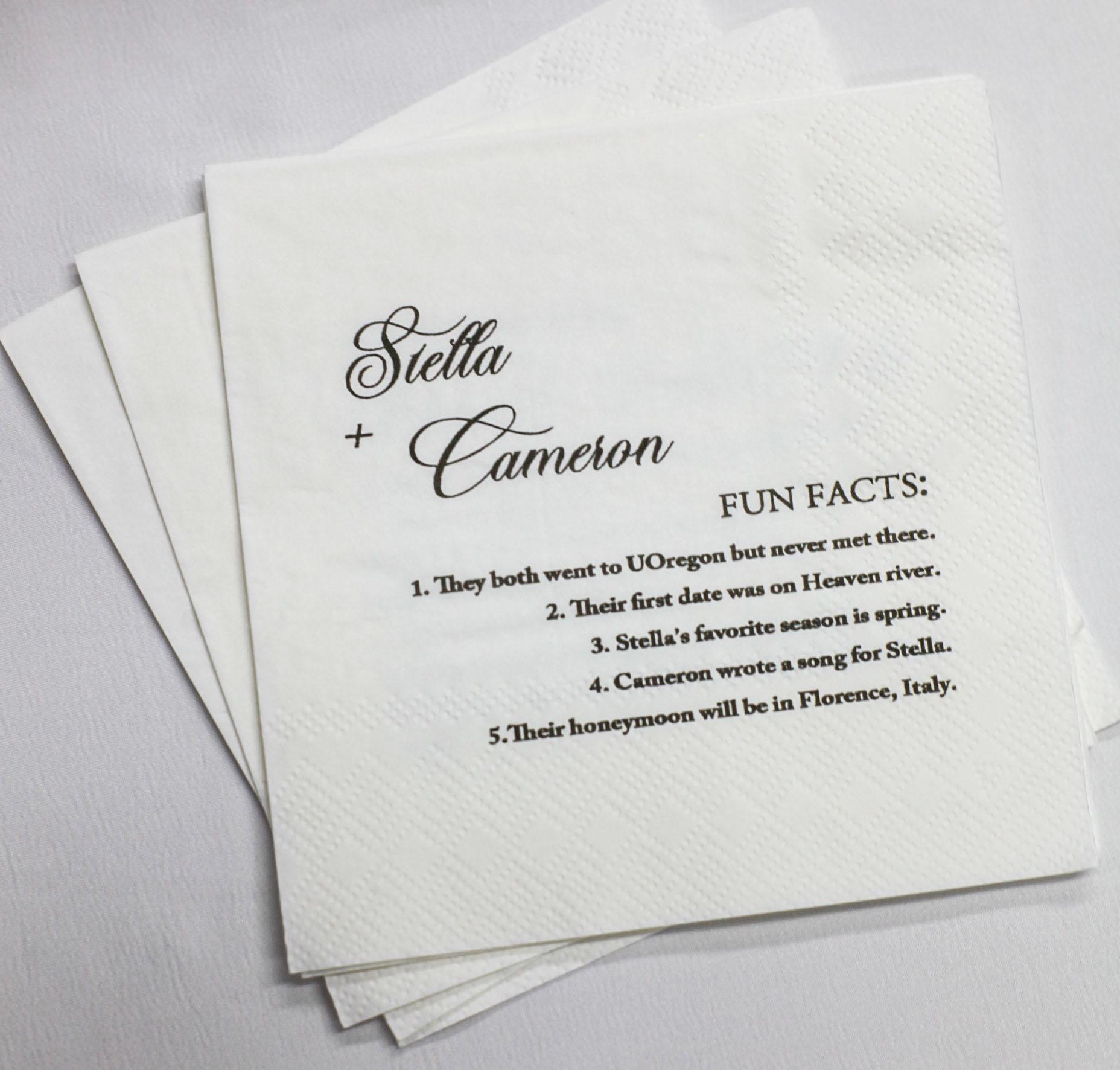 Fun Facts Personalized Wedding Napkins,custom Wedding Fun Facts Napkins ...
