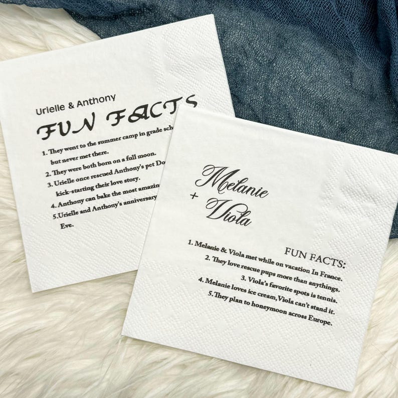 Fun Facts Personalized Wedding Napkins,trivia Personalized Napkins ...