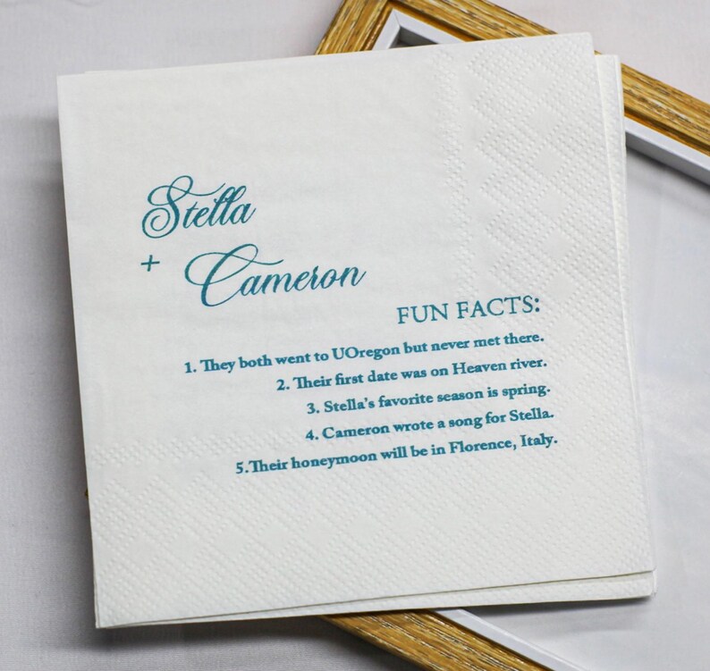 Fun Facts Personalized Wedding Napkins,custom Wedding Cocktail Napkins ...