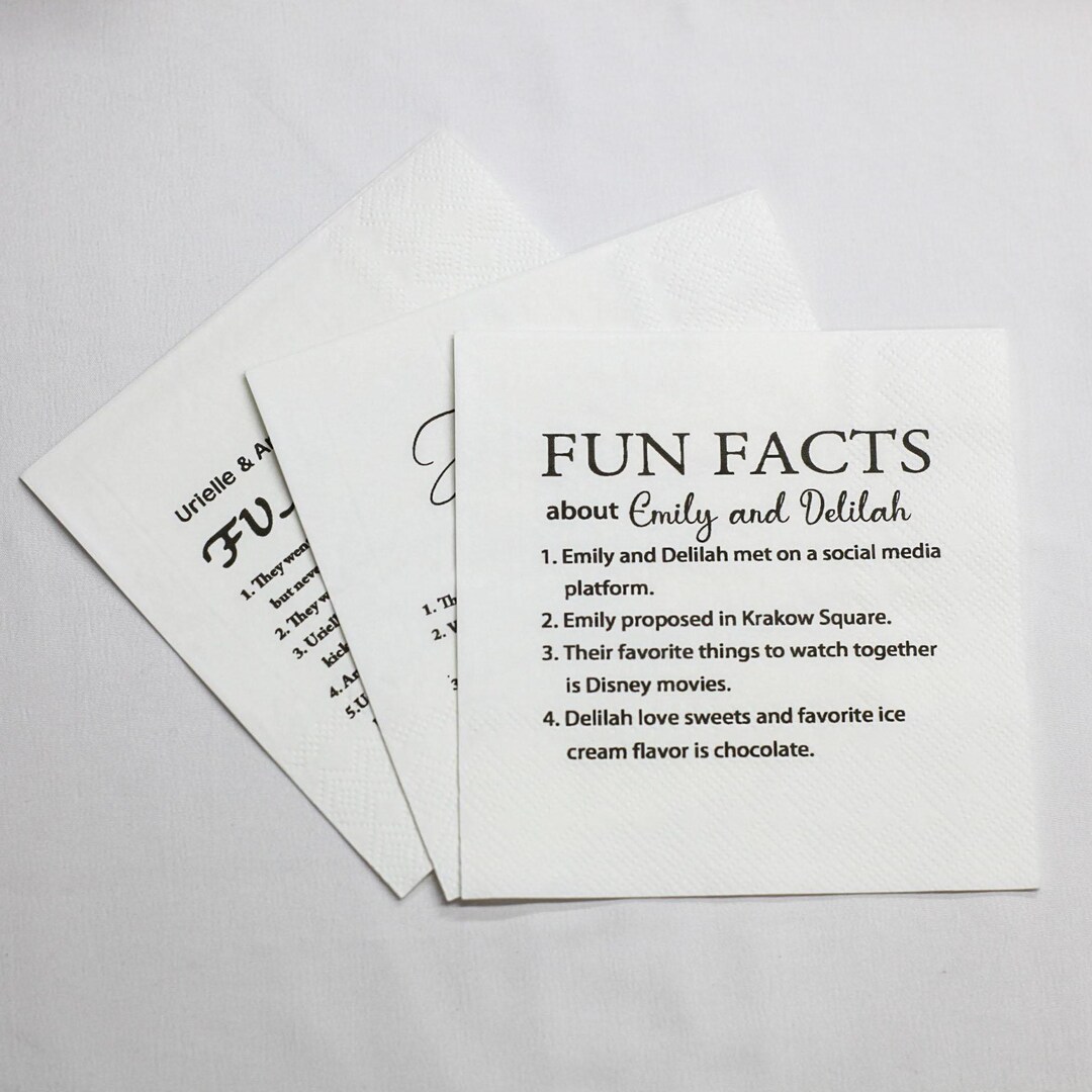 Trivia Napkins Fun Fact Napkins,fun Facts Personalized Wedding Napkins ...