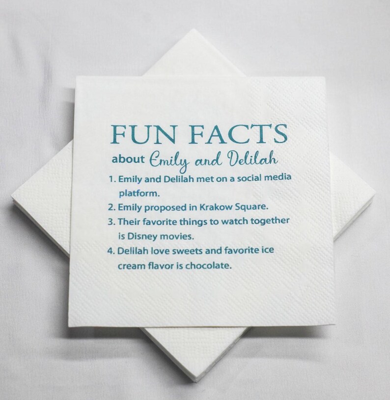 Custom Fun Facts Napkins Engagement Trivia Napkin,fun Facts ...