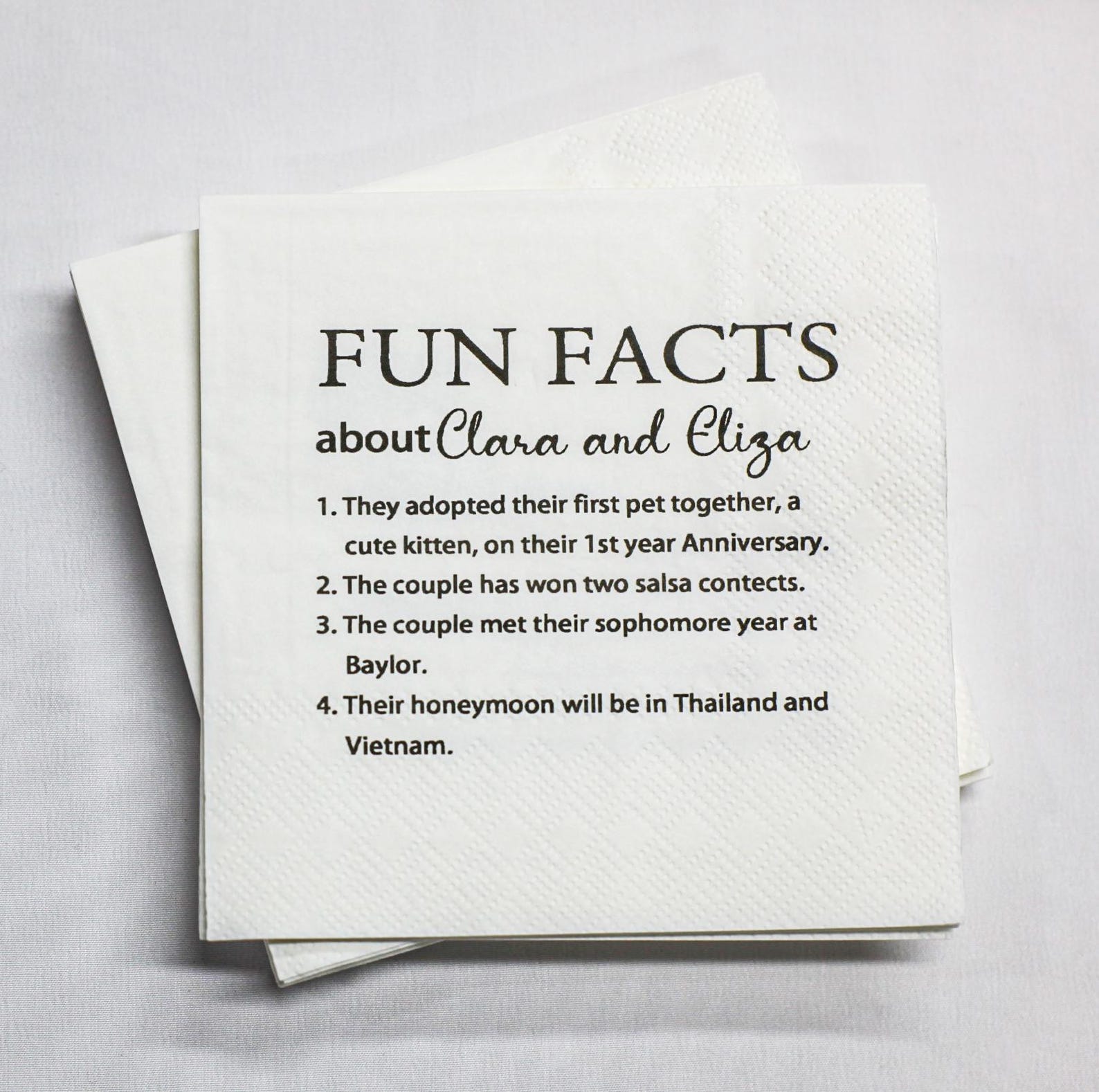 Fun Facts Personalized Wedding Napkins,custom Wedding Cocktail Napkins ...