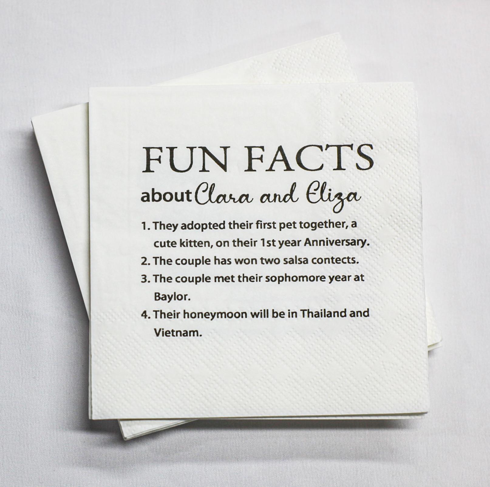 Fun Facts Personalized Wedding Napkins,custom Wedding Cocktail Napkins ...