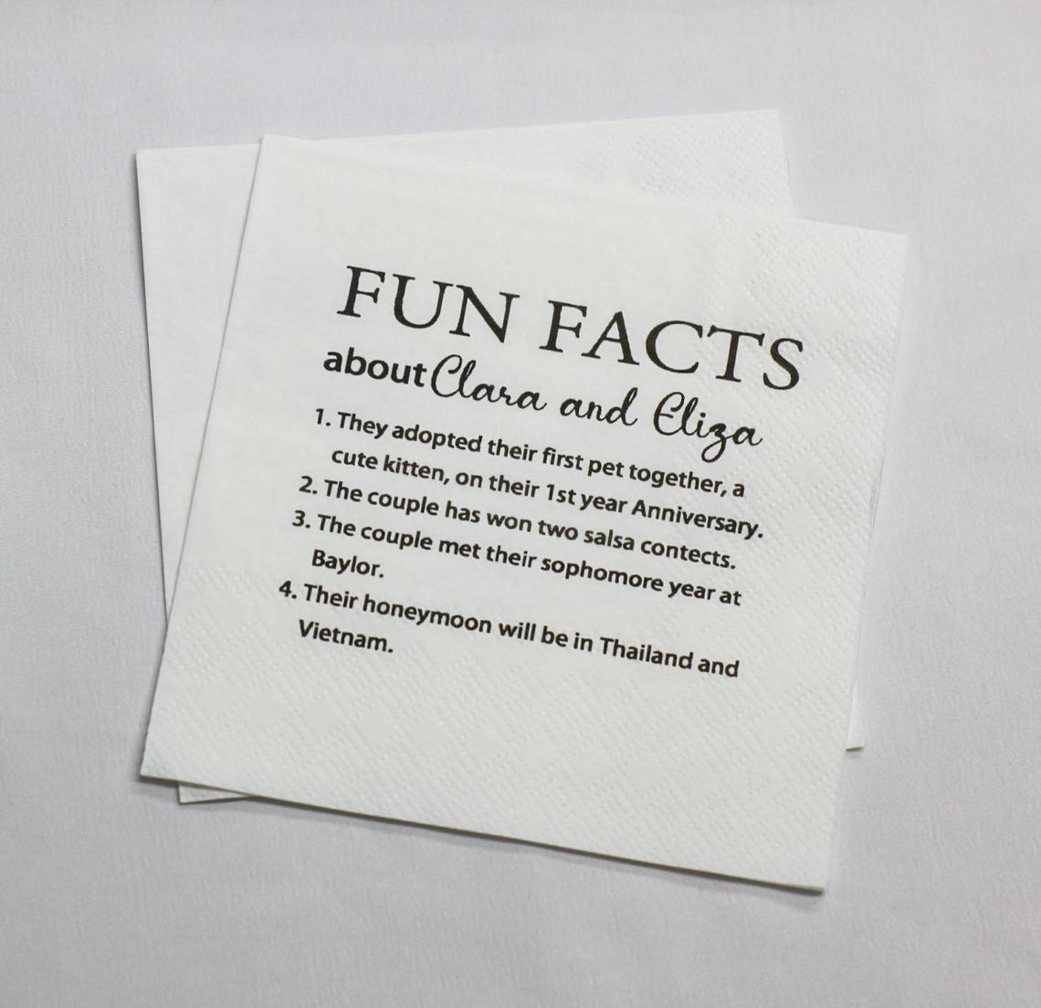 Fun Facts Personalized Wedding Napkins,custom Wedding Cocktail Napkins ...