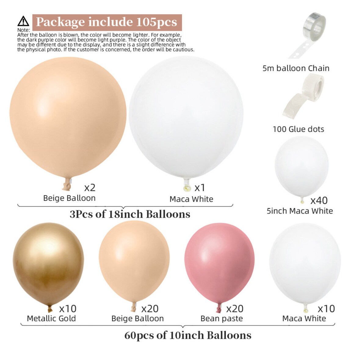 105 Piece Balloon Arch Kit Beige Matte White Mauve Metallic - Etsy
