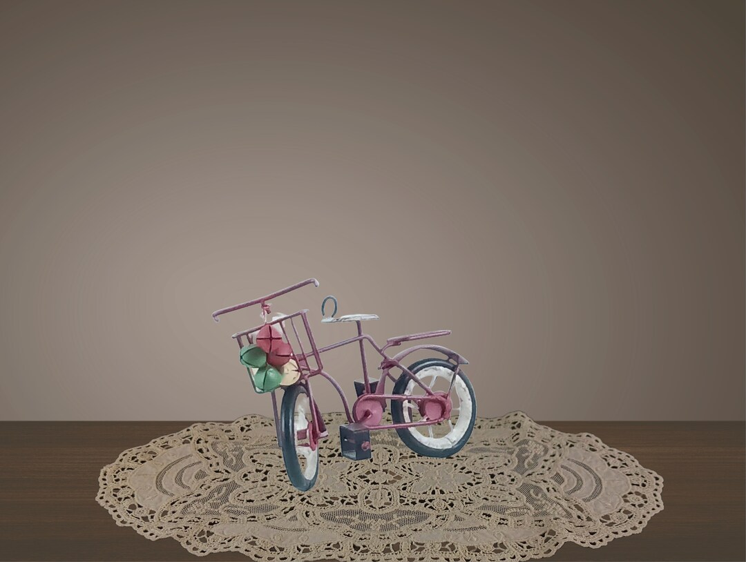 Vintage Miniature Red Metal Bike Bicycle With Basket and Accessories ...