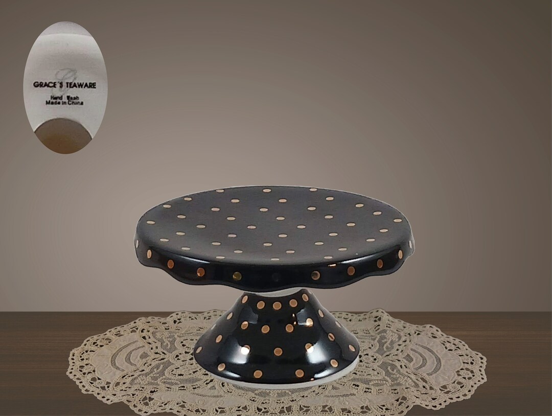 Individual Pedestal Cupcake Stand, Grace's Teaware, Black With Gold ...