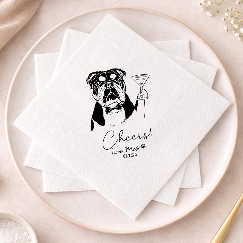 Custom Illustrated Pet Wedding Cocktail Napkins, Doodle Cocktail ...