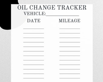 Oil Change Log Printable Oil Change Tracker Oil Filter - Etsy
