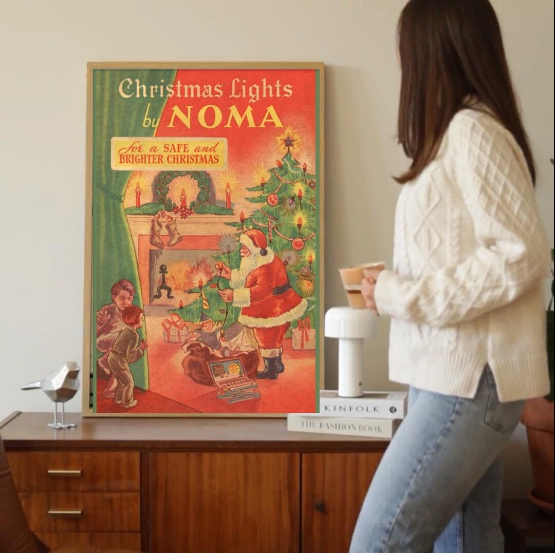 Vintage Noma Christmas Lights Poster 1930s Santa Claus Art Retro ...