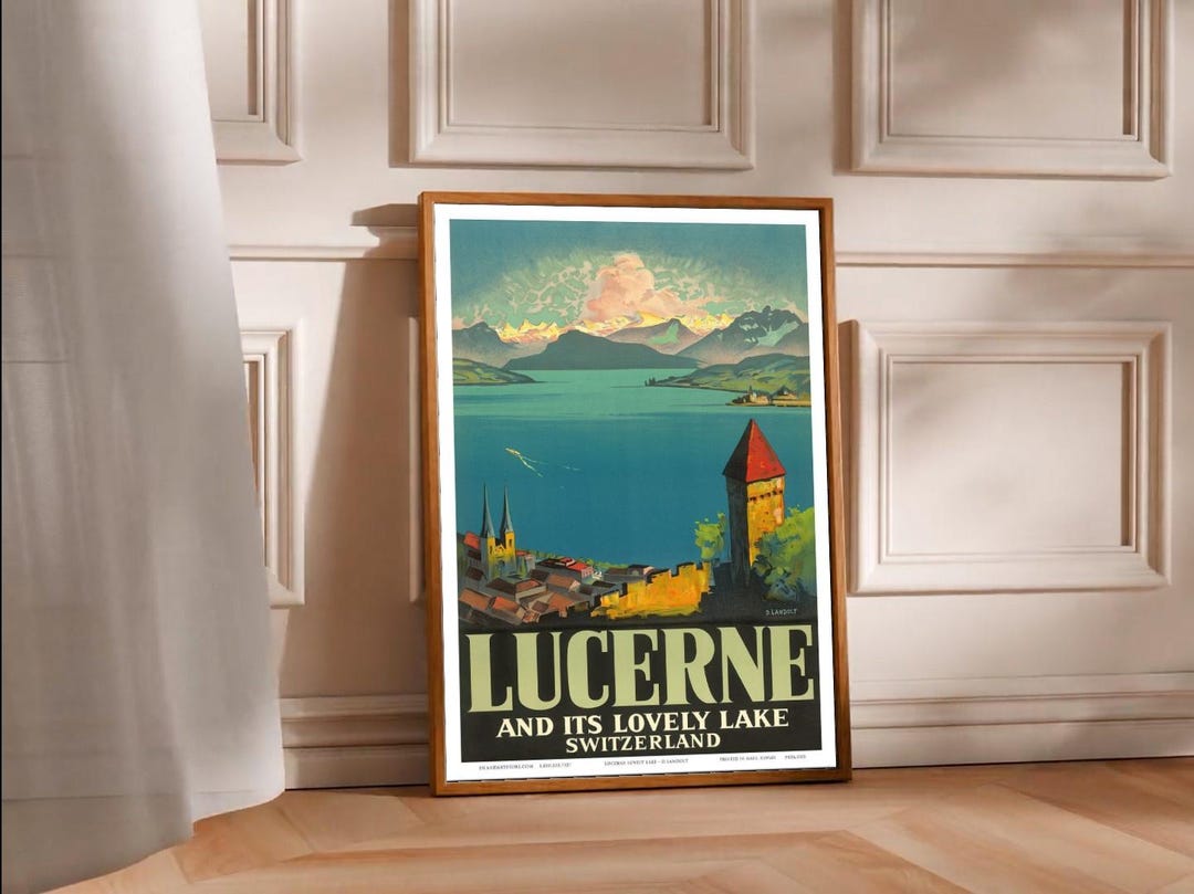 Lucerne and Its Lovely Lake Vintage Switzerland Travel Poster Classic ...