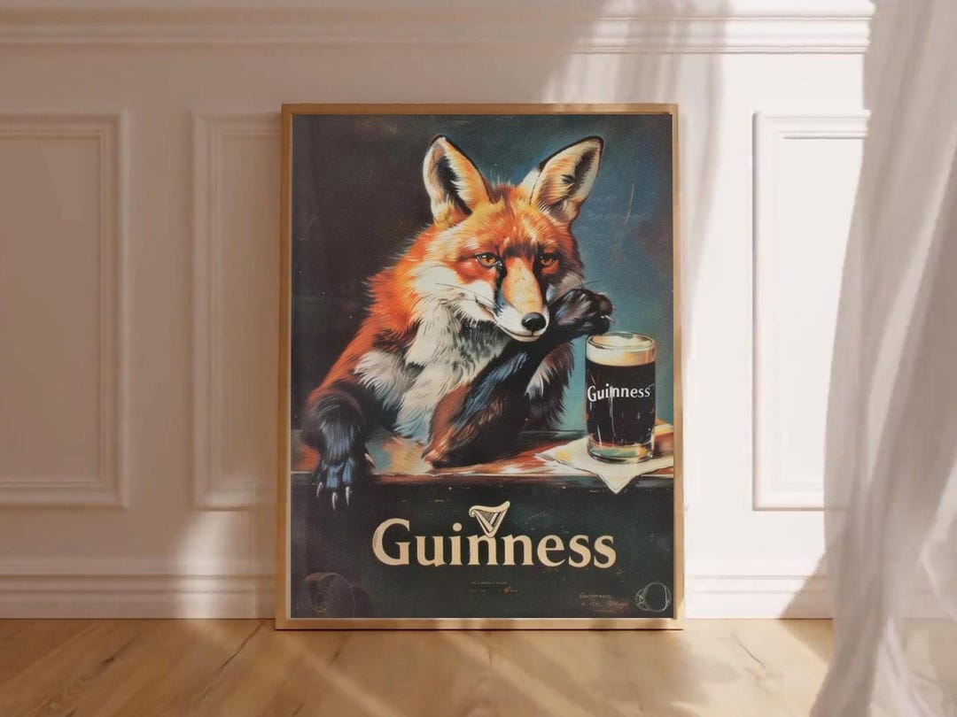 Guinness Wall Art Fox Having a Guinness Guinness Print Vintage Drinks ...