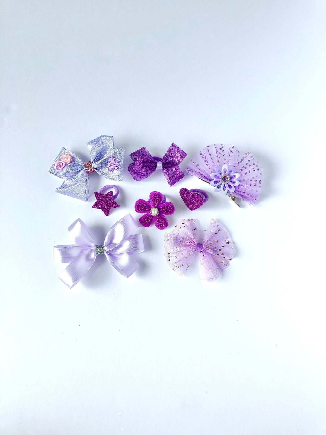 Purple Hair Bow Set Purple Princess Glitter Sparkly Hair Clip Bundle ...