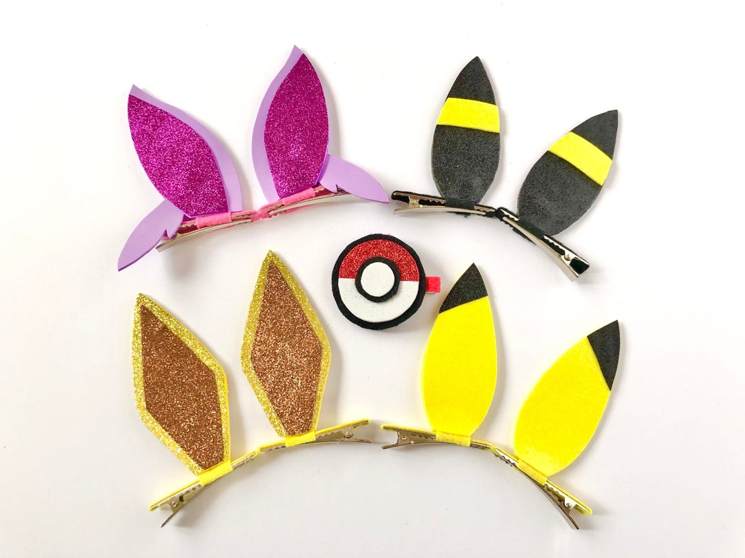 Pokemon Hair Clip Set | Pikachu Eevee Embreon Espeon Ears Set | Glitter ...