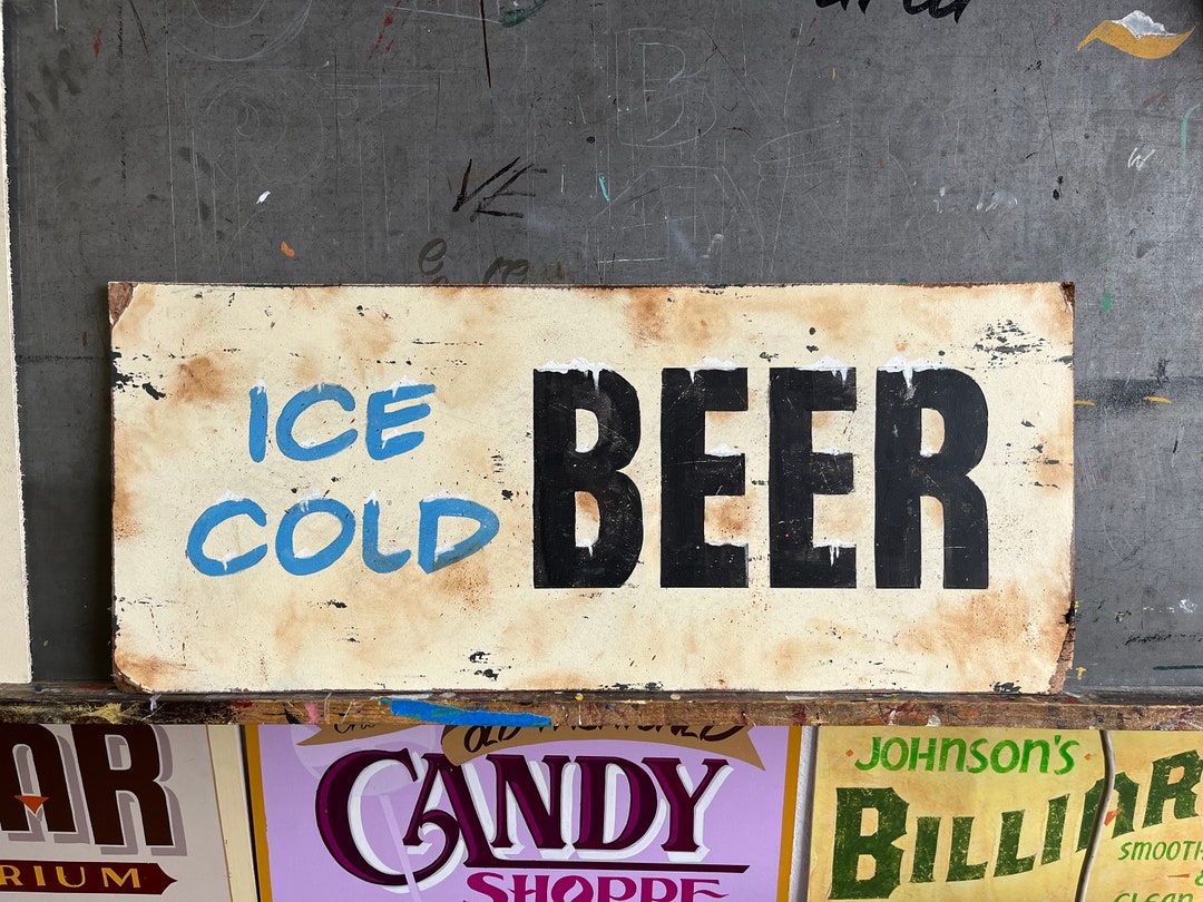 Hand Painted Ice Cold Beer Sign - Etsy