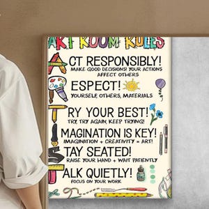Art Room Rules Classroom Poster CT Responsibly Make Good Decisions Your ...