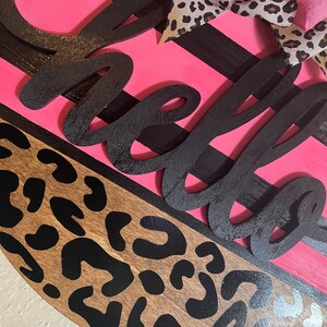 Hello Cheetah Print Door Sign, Pink Welcome Door Sign, Pink & Leopard ...