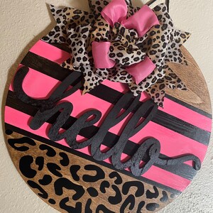 Hello Cheetah Print Door Sign, Pink Welcome Door Sign, Pink & Leopard ...