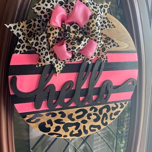Hello Cheetah Print Door Sign, Pink Welcome Door Sign, Pink & Leopard ...