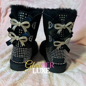 Bling Ugg Boots With Rhinestone Bow, Crystal Bailey Bow Ugg Boots ...