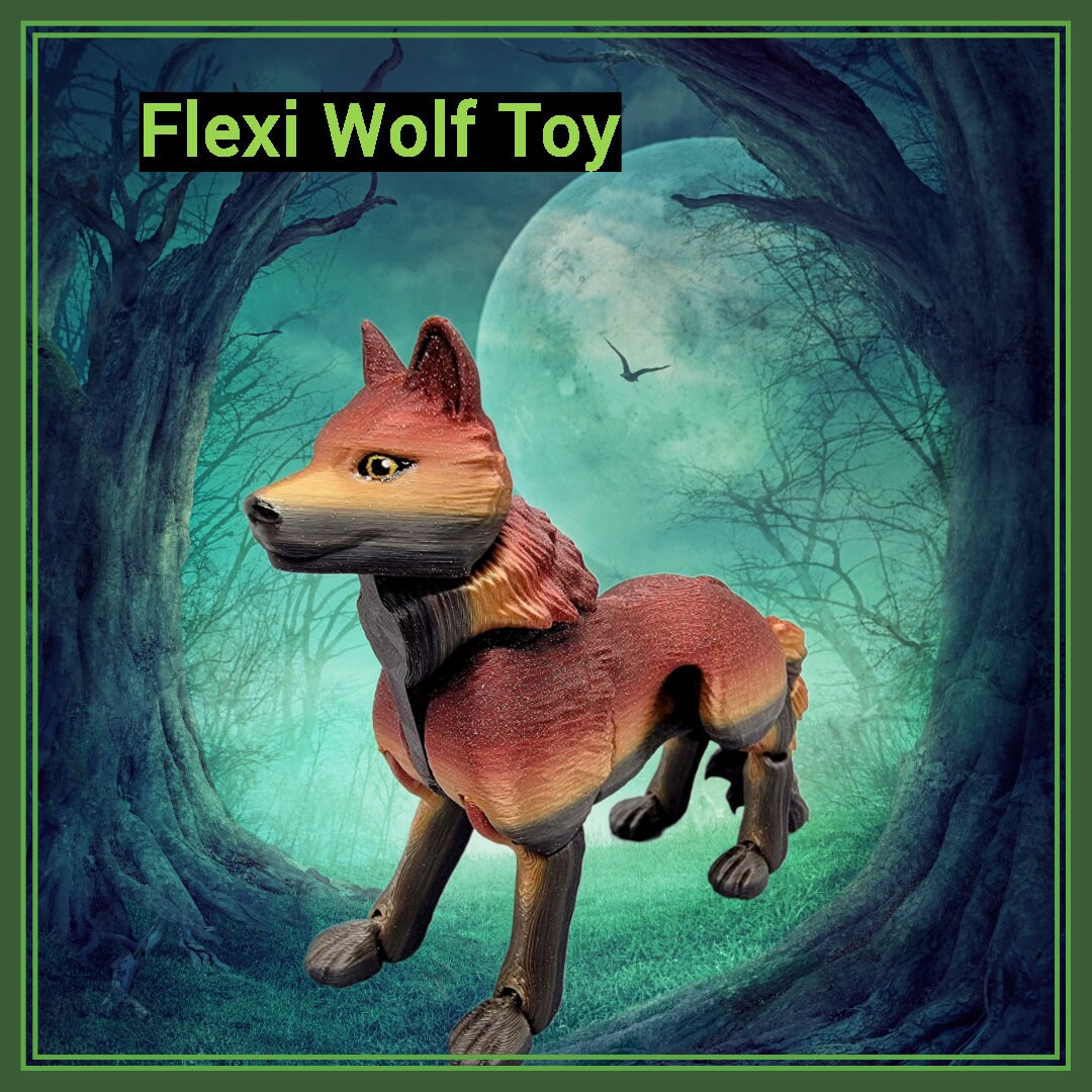 3D Printed Flexi Wolf Toy With Hand Painted Eyes, Articulated, Custom ...