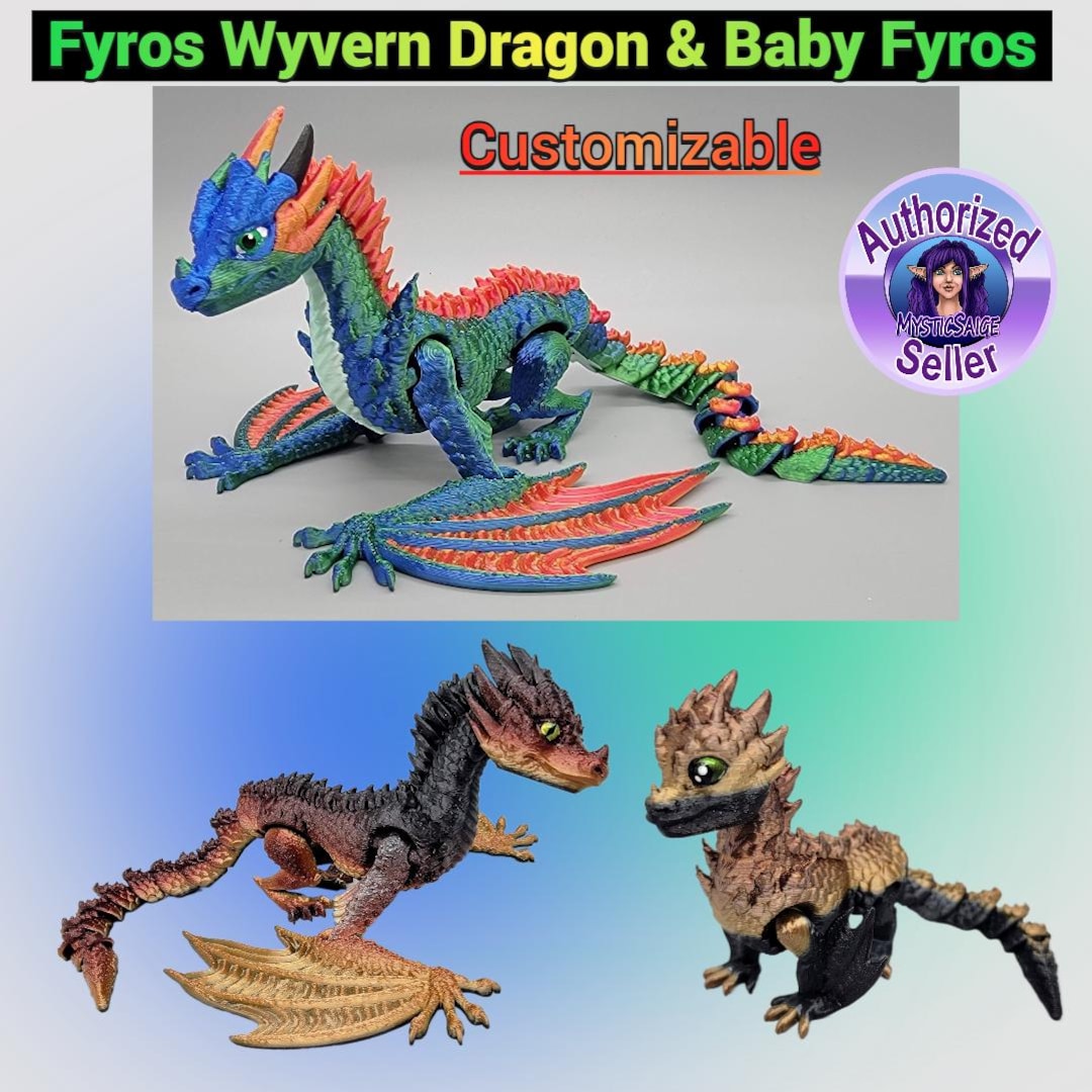 Articulated Fyros Wyvern Dragon & Baby: Collectible Fantasy Fidget Toy ...