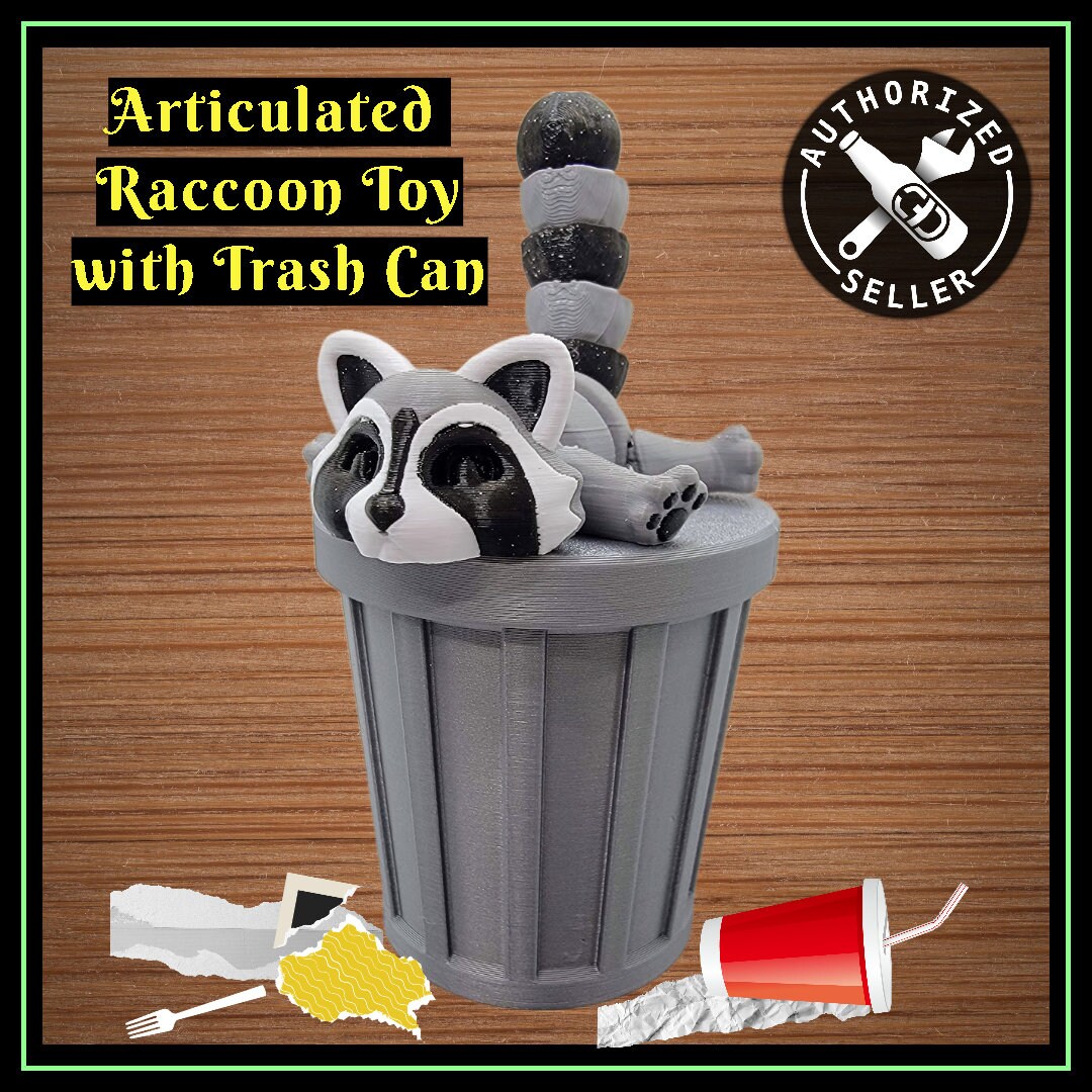 Articulated Raccoon Toy With Trash Can Fidget Sensory Flexi Play Set - Etsy