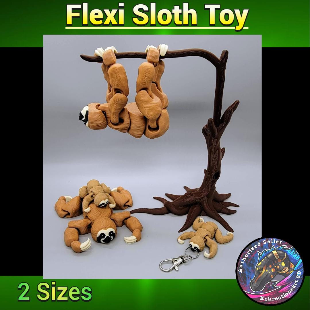 Flexi Sloth Toy or Keychain | Sensory | Fidget | Optional Tree - Etsy