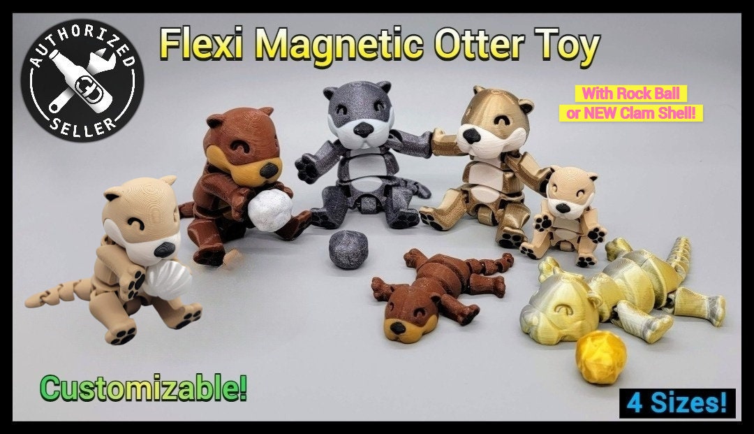 Articulated Magnetic Otter Toy | Colorful Fidget Sea Animal With Rock ...