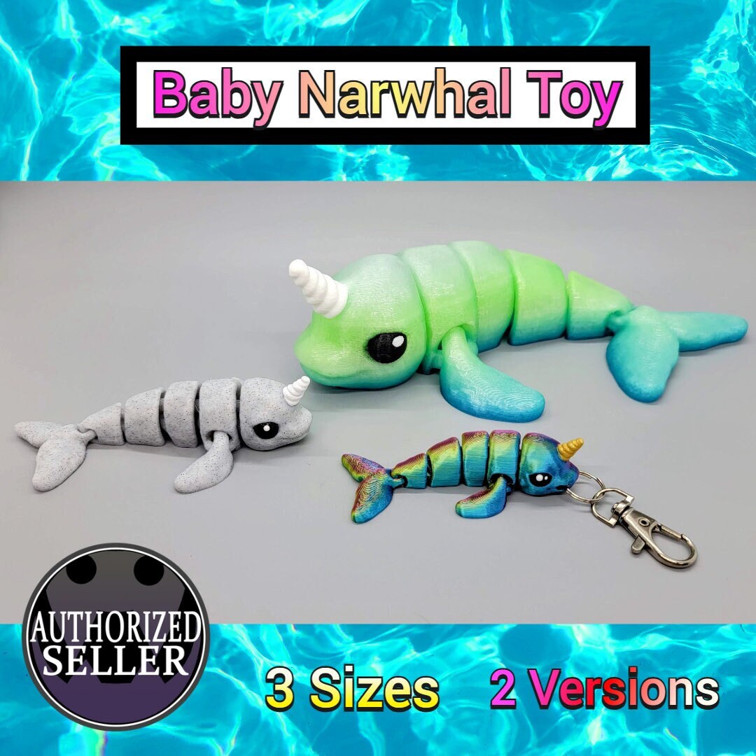 3D Printed Articulated Baby Narwhal Toy or Keychain - Cinderwing Design ...