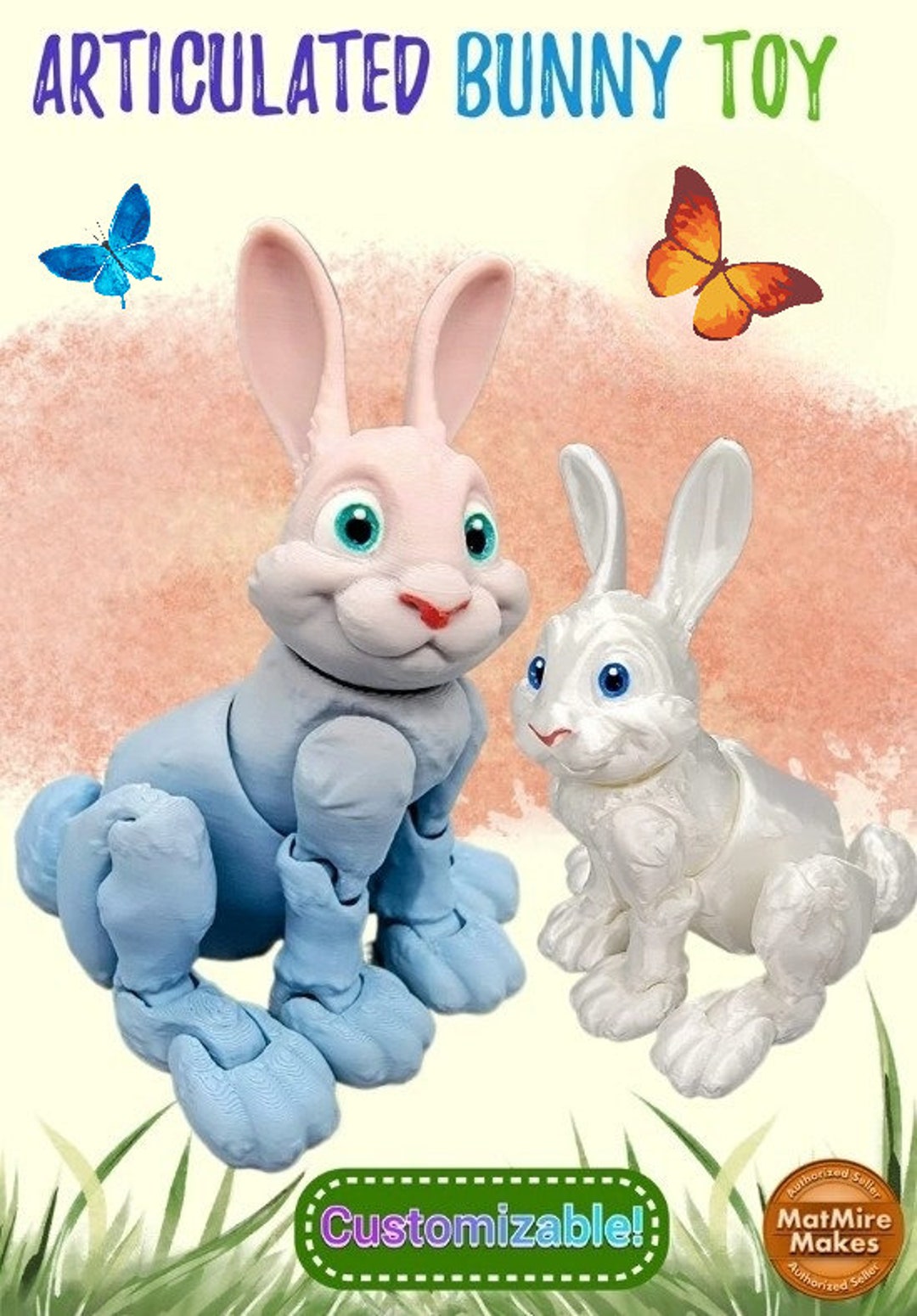 Articulated Bunny Toy Fun Fidget, With Painted Eyes and Custom Colors ...