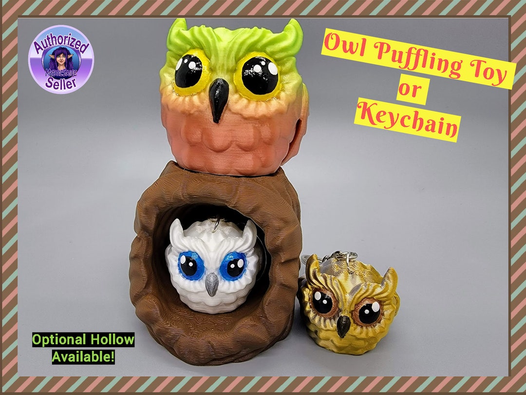 Owl Puffling Toy or Keychain Custom Color Hand Painted Fun Fidget ...