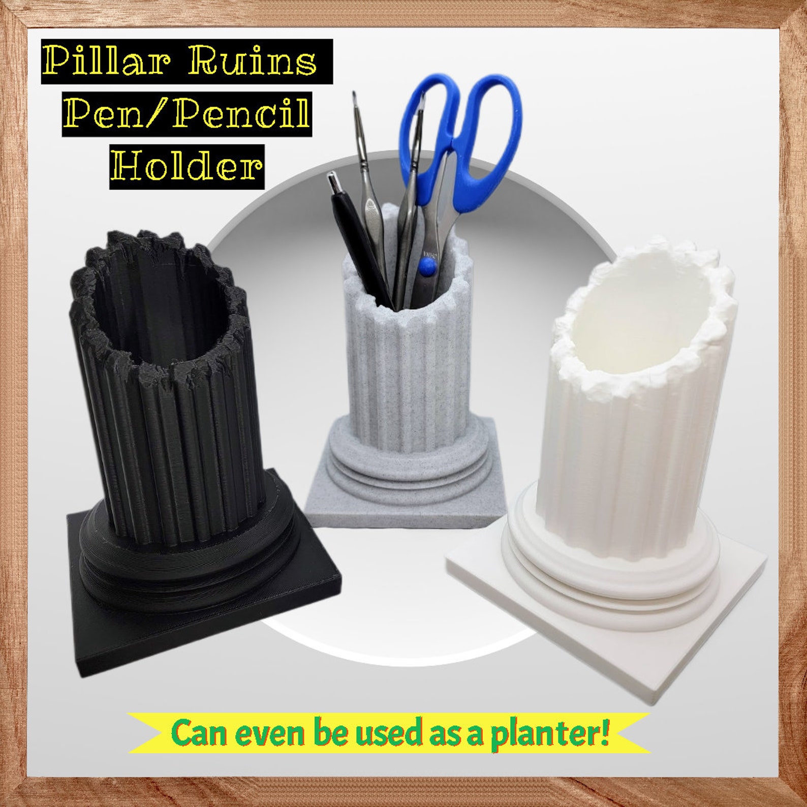 3D Printed Pillar Ruins Pen Holder: Desk Organizer, Planter - Etsy